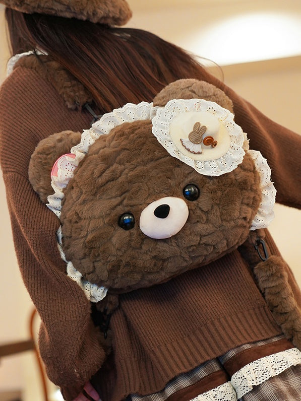Brown Bear Shaped Lace Plush Backpack – LilyVow