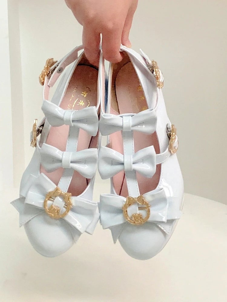 Hime Kei Light Blue Lolita High Heels with T-strap & Heart-shaped Snap ...