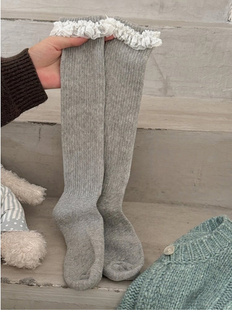 Ribbed Calf-Length Stockings with Ruffled Lace Cuffs – LilyVow