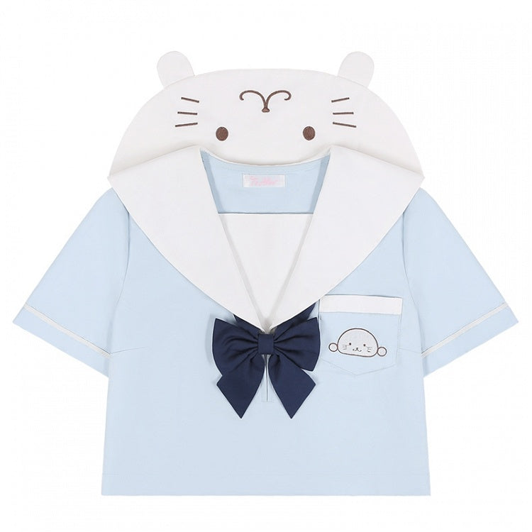 Little Seal Light Blue Sailor Collar JK Uniform Top with Free Bow Tie ...