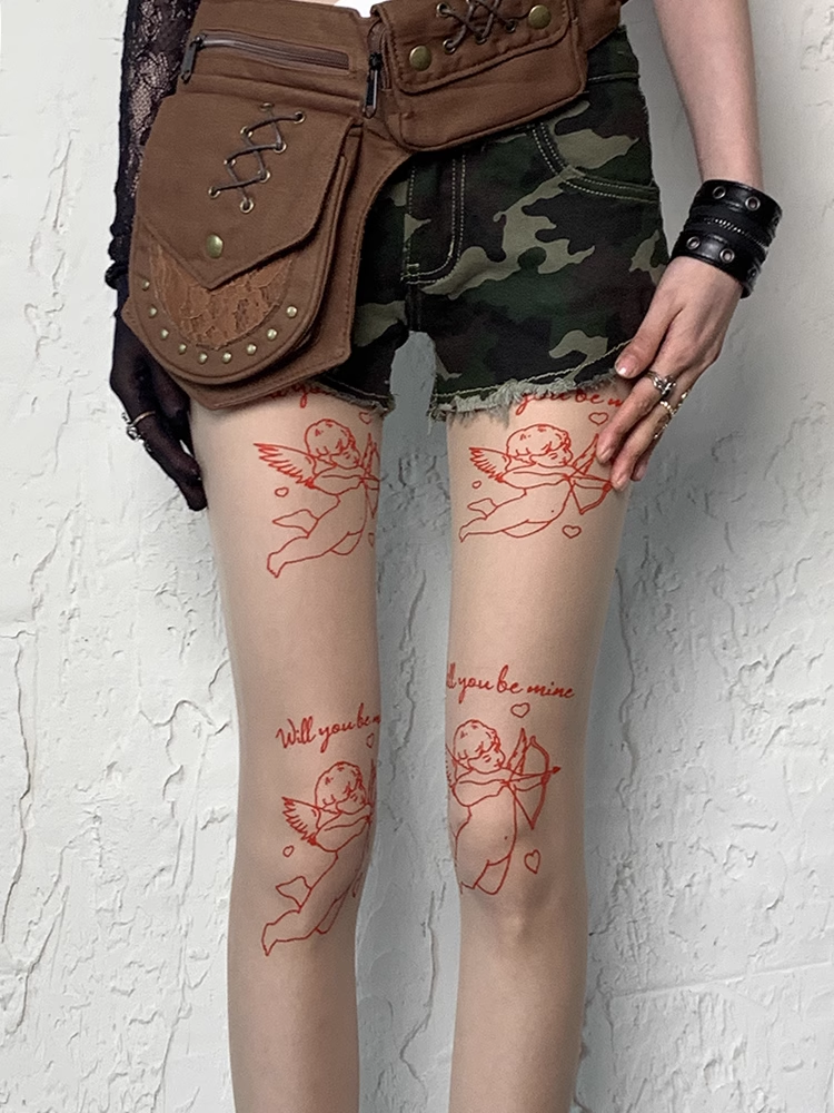 Y2K Nude Cupid Print Tights – LilyVow