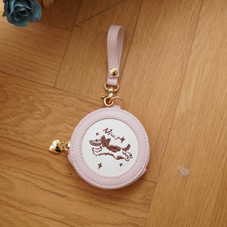 Pink Round-Shaped Card Holder with Flying Disc Dog Design Pattern – LilyVow