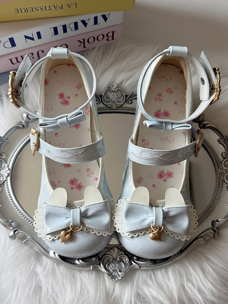 Bunny Themed Light Blue Sweet Lolita Mary Janes - Heart Snap Design ...