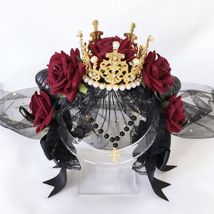 4 Colors Gothic Rose & Crown KC with Faux Horn Accents – LilyVow