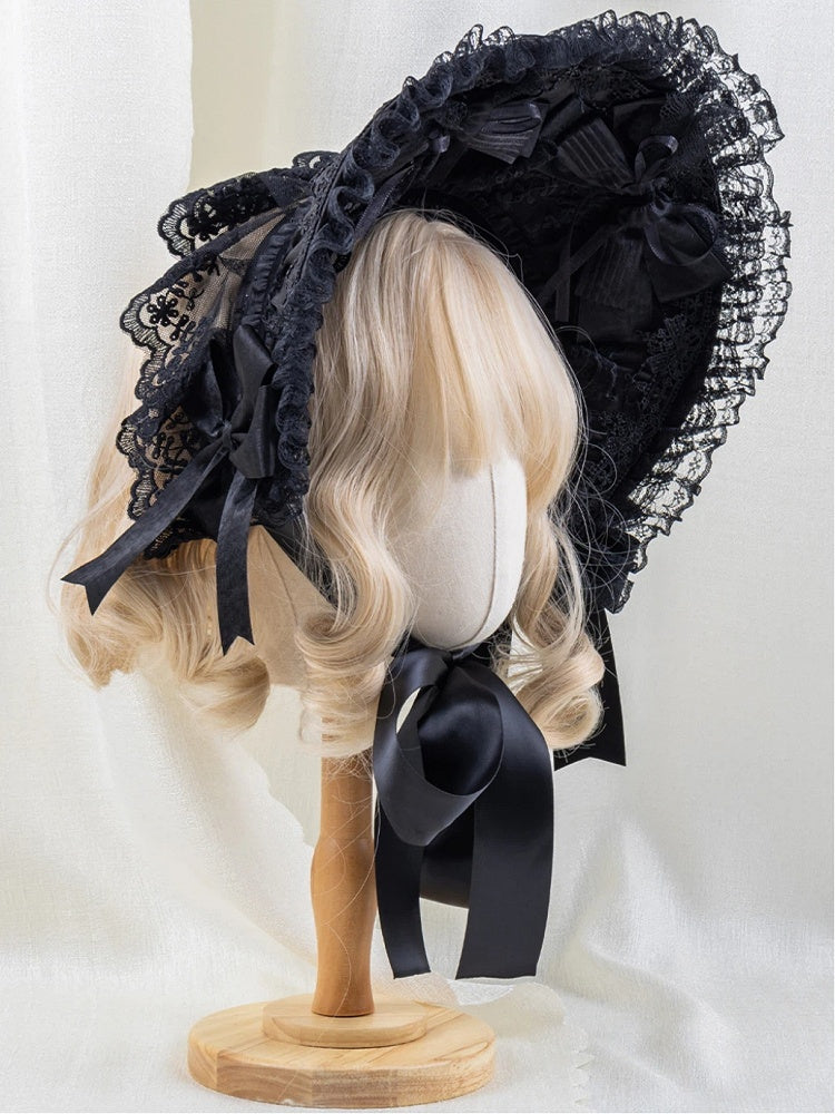 Gothic Black Lace Bow Bonnet – LilyVow