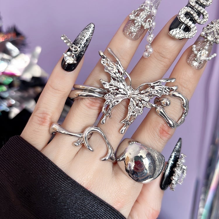 Silver Cyberpunk 8 Rings Set – LilyVow