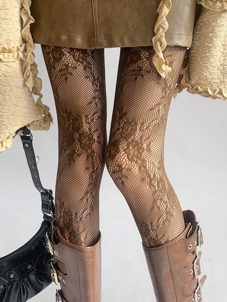 5 Colors Floral Pattern Lace Fishnet Tights – LilyVow