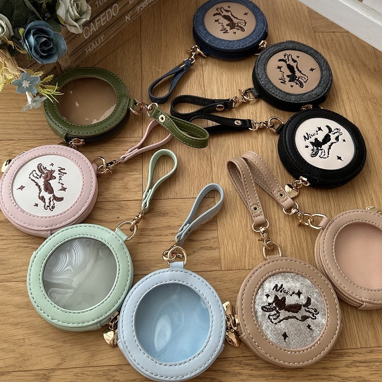 Pink Round-Shaped Card Holder with Flying Disc Dog Design Pattern – LilyVow