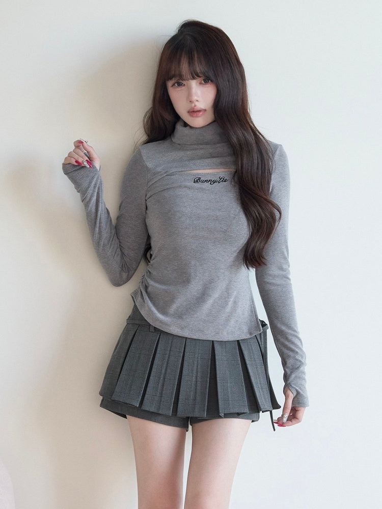 Gray Jirai Kei High Neck Knit Top with Chest Cutout Design – LilyVow