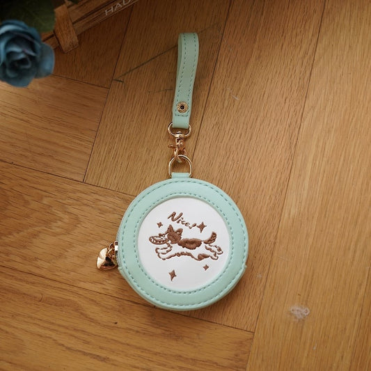 Khaki Round-Shaped Card Holder with Flying Disc Dog Design Pattern ...